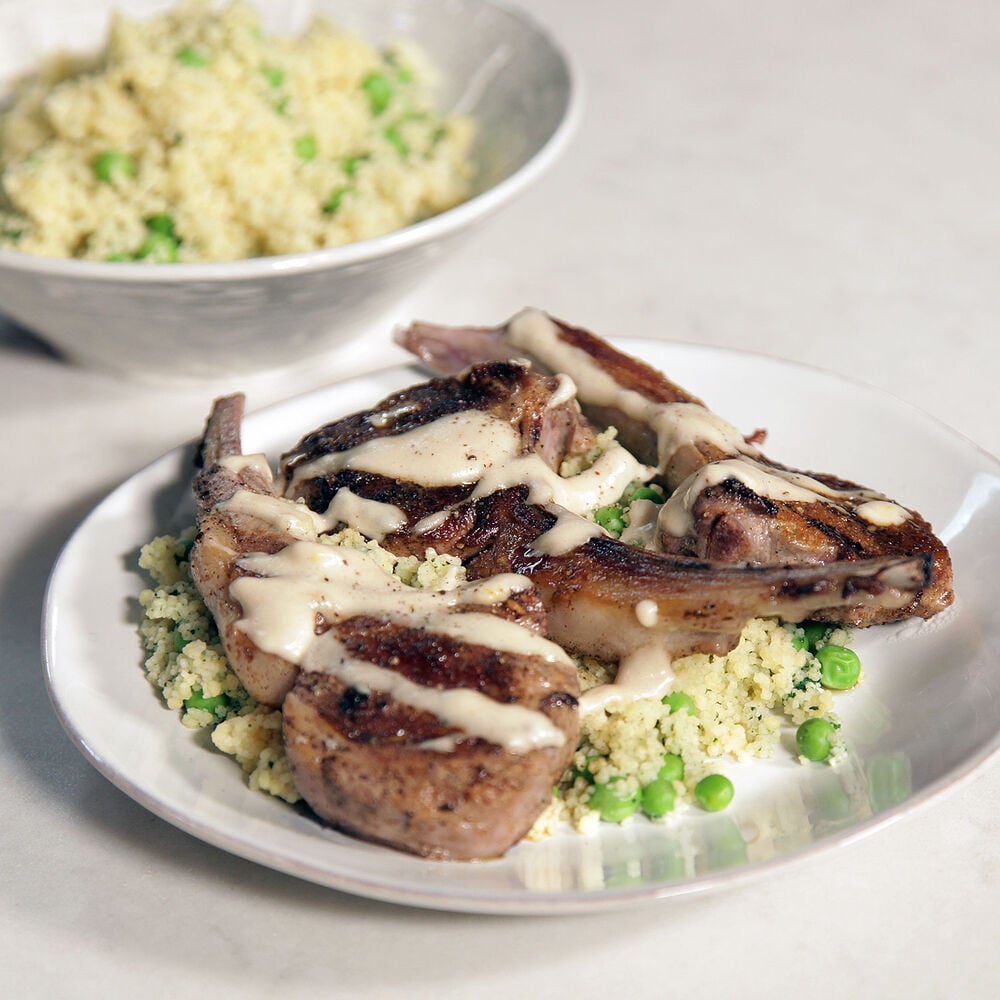 Moroccan Lamb Chops with Green Couscous and Tahini Recipe | Sur La Table
